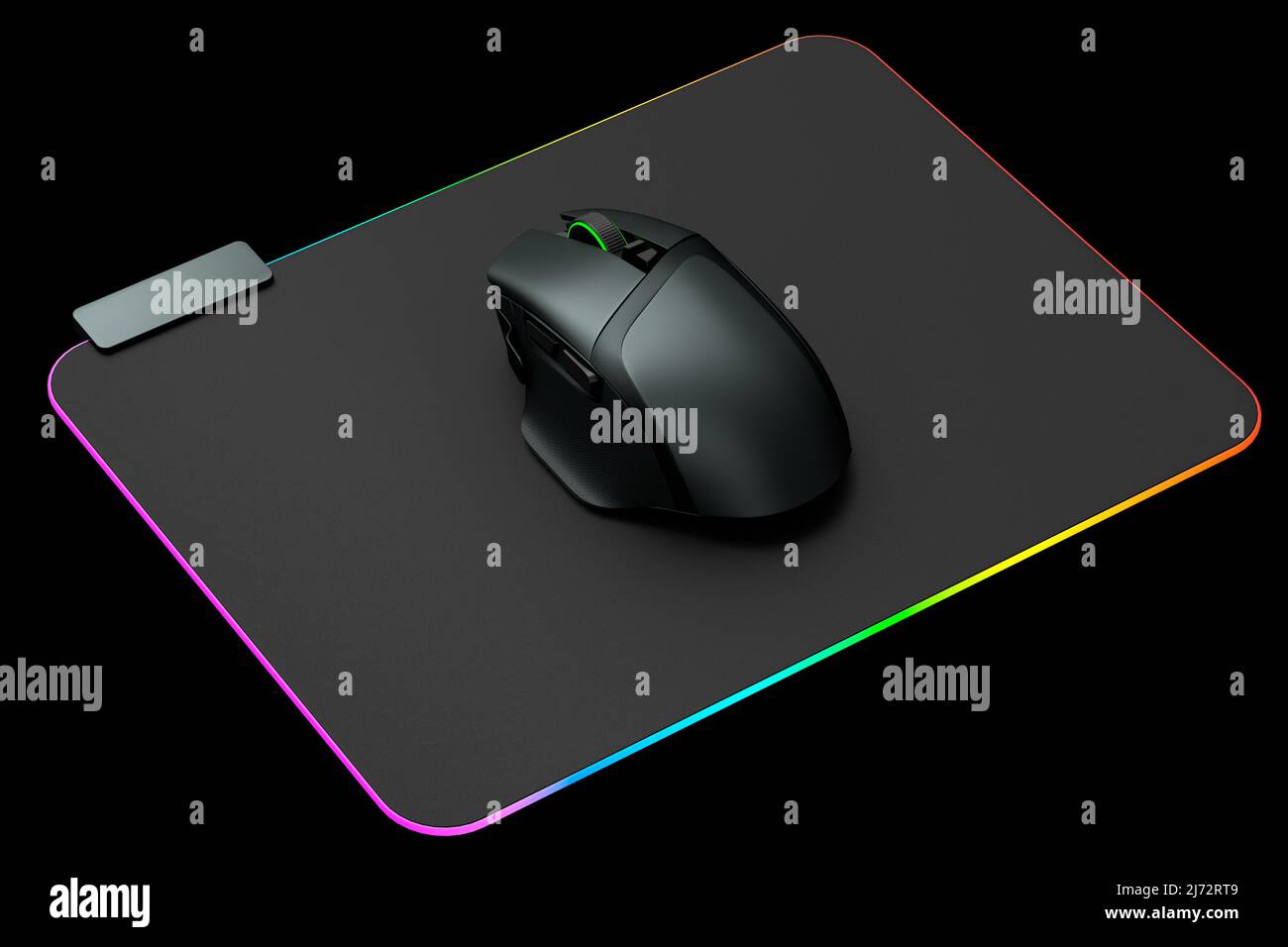 Modern gaming computer mouse on professional pad isolated on black ...