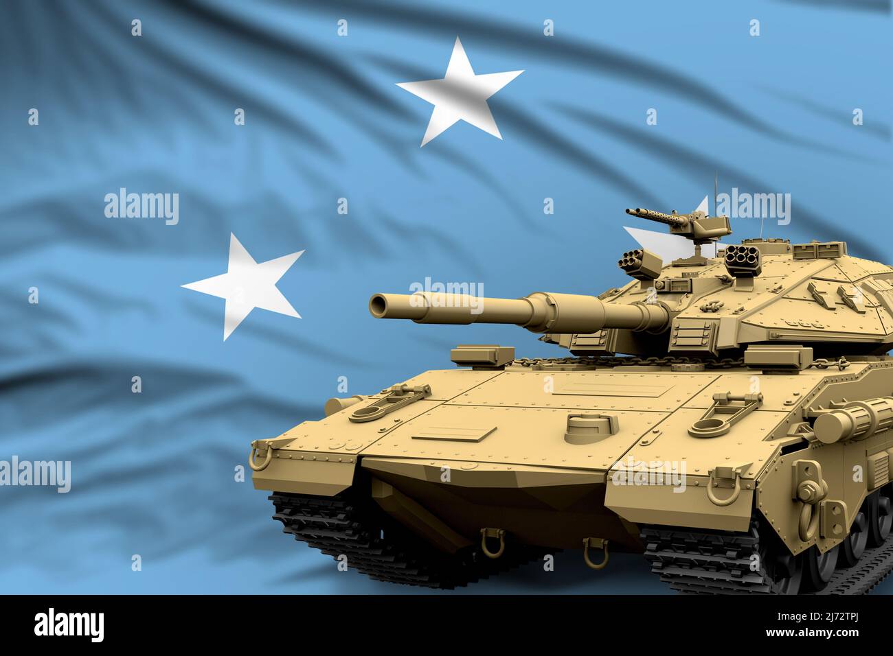 Heavy tank with fictional design on Micronesia flag background - modern ...