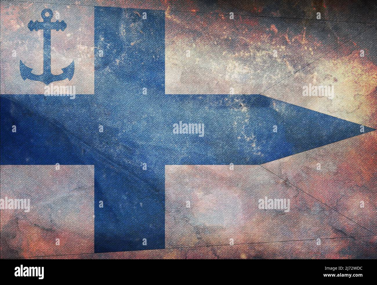 Top view of retro flag Pennant of Commander of Naval Command, Finland ...