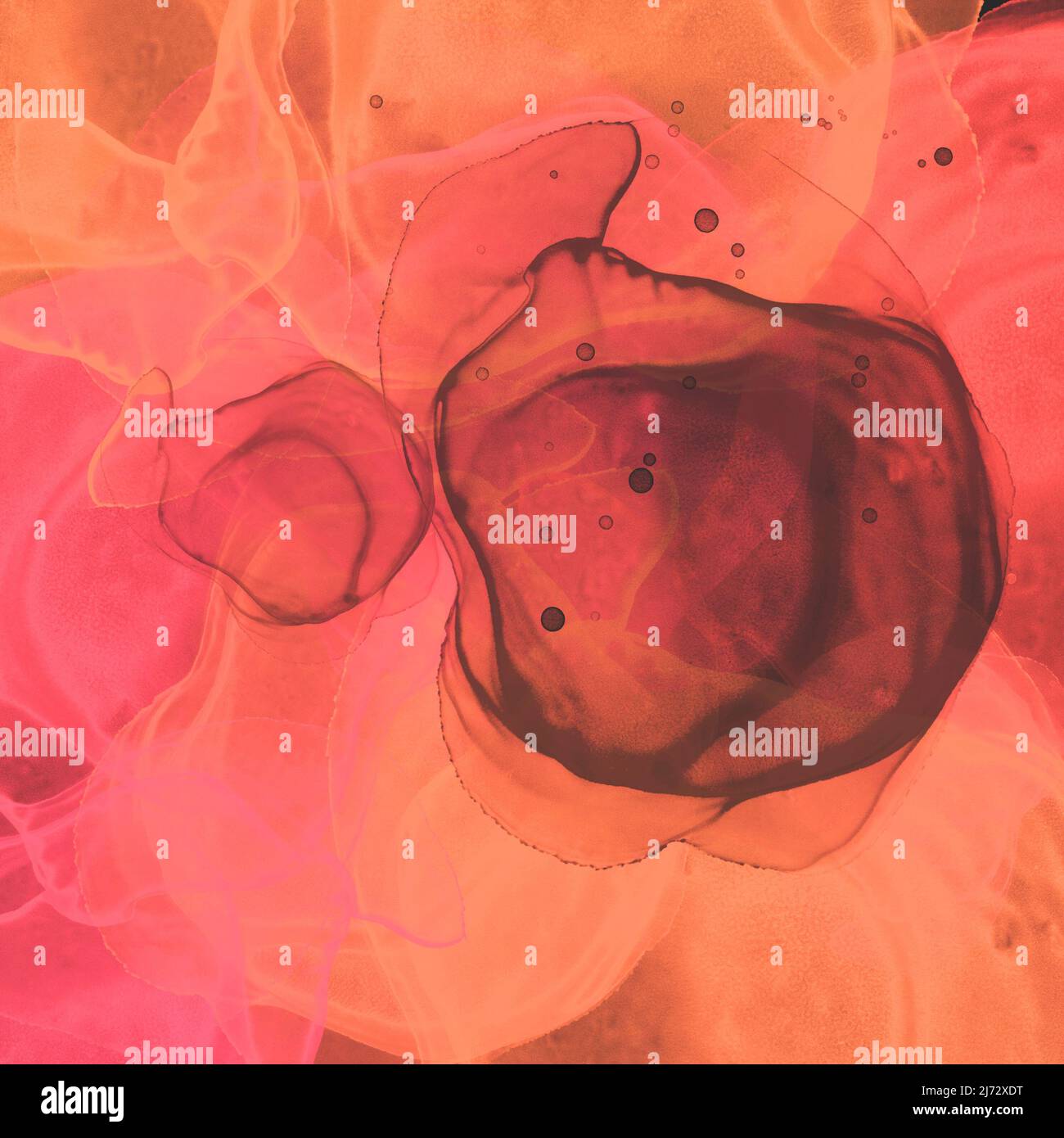 A square of lurid orange, pink and black, transparent colors, abstract ...