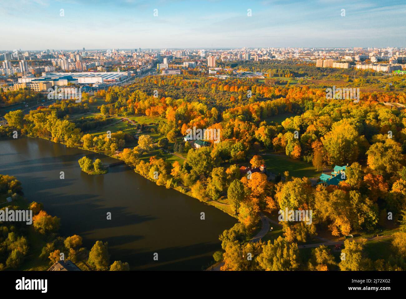 Autumn landscape in Loshitsky Park in Minsk. Belarus.Golden autumn ...