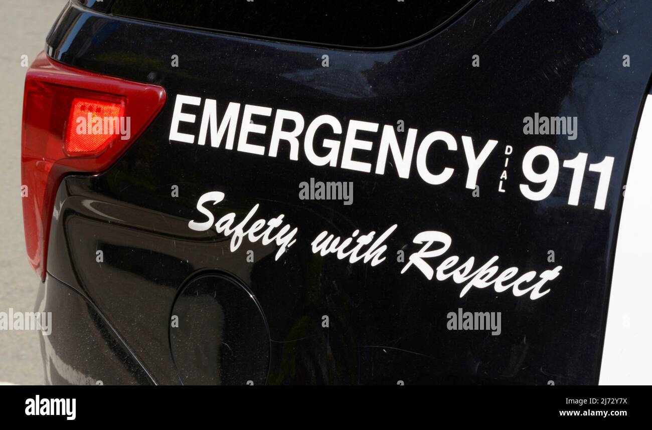 A police car parked in Union Square, San Francisco, California, with ...