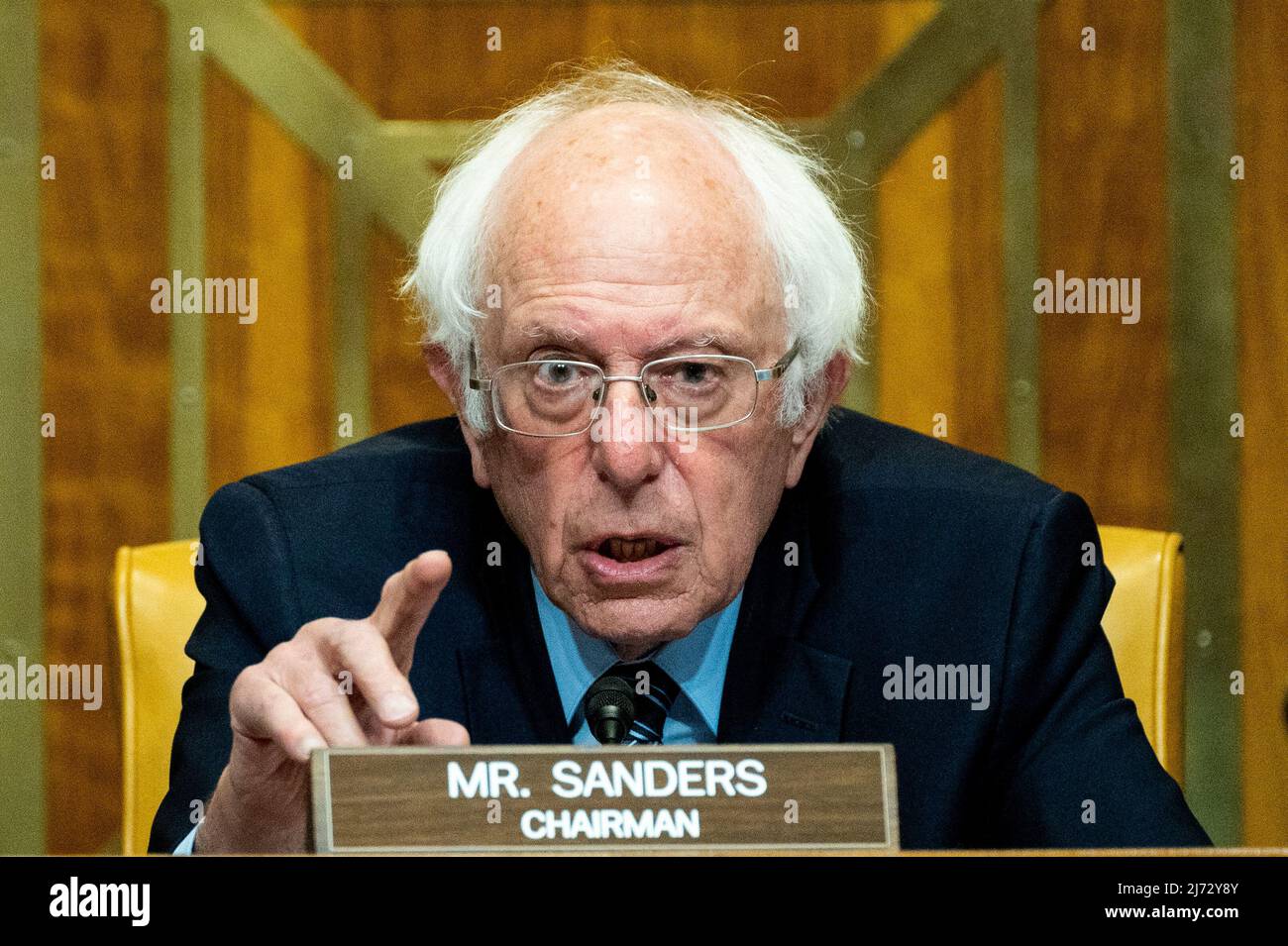U.S. Senator Bernie Sanders (I-VT) speaking at a hearing of the Senate ...