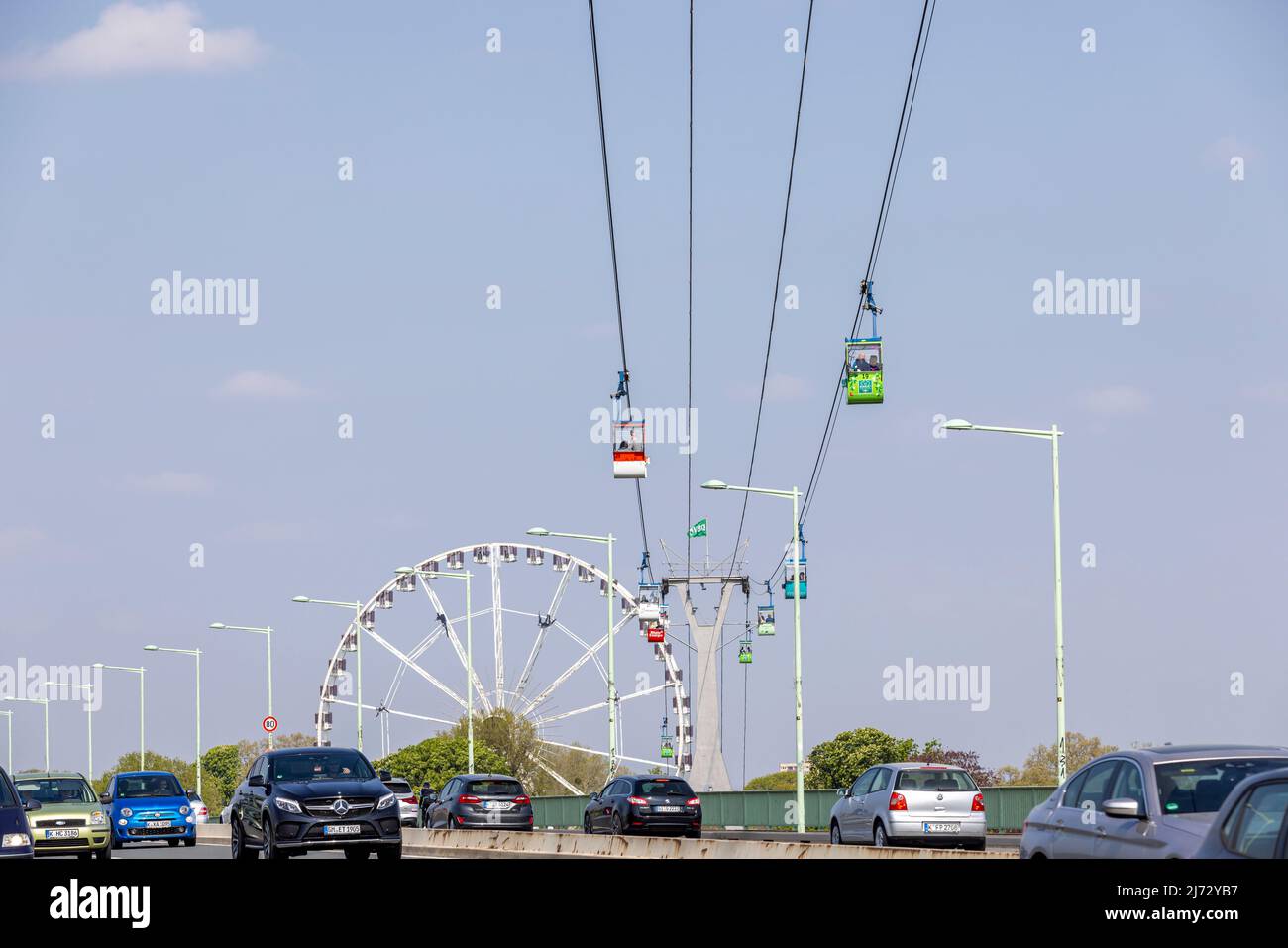 Cologne Cable car running over Rhine river and offering tourists a good ...
