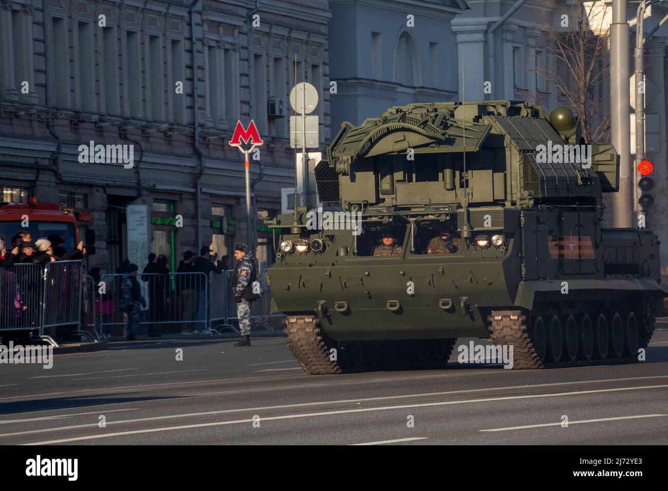 Moscow, Russia. 4th May, 2022. A Tor-M2 anti-aircraft missile system is ...