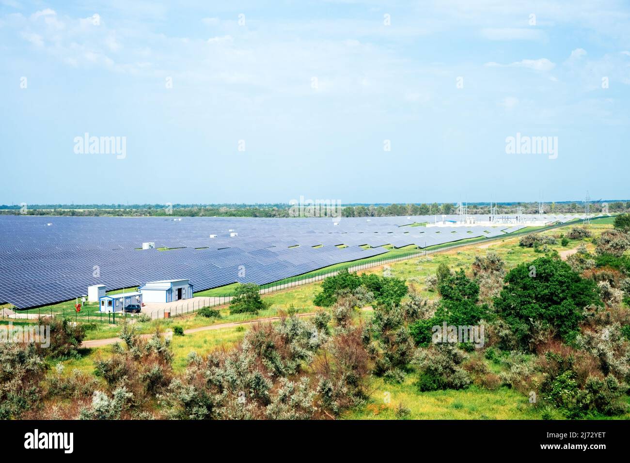 Panoramic view of photovoltaic power station, solar park, solar farm ...
