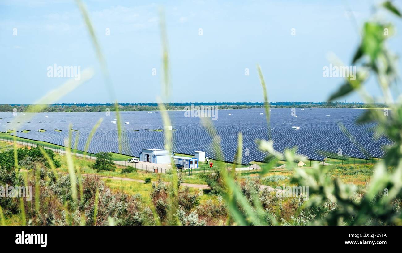 Panoramic view of photovoltaic power station, solar park, solar farm ...