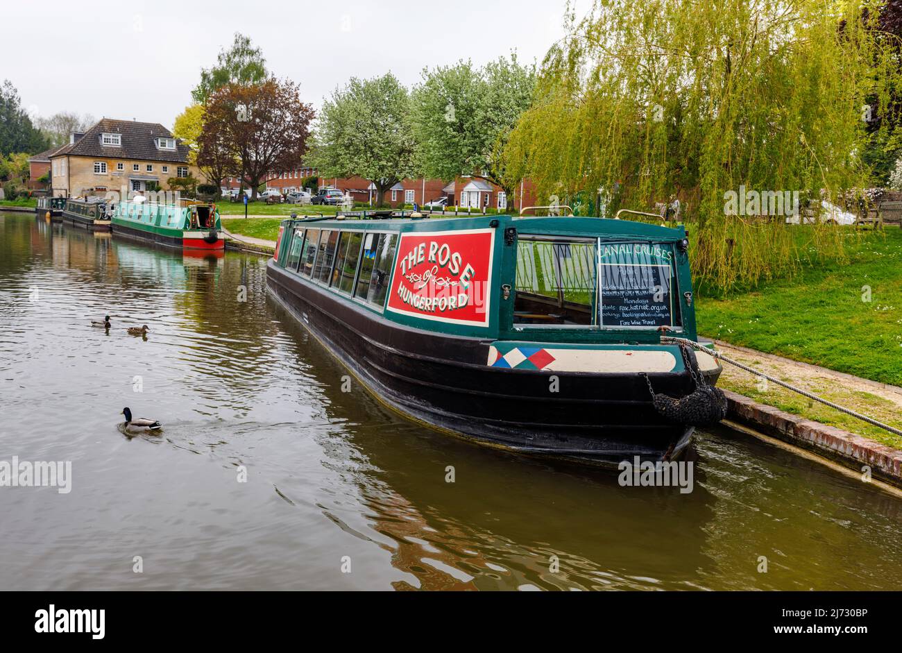 The narrowboat 'The Rose of Hungerford' moored on the banks of the ...