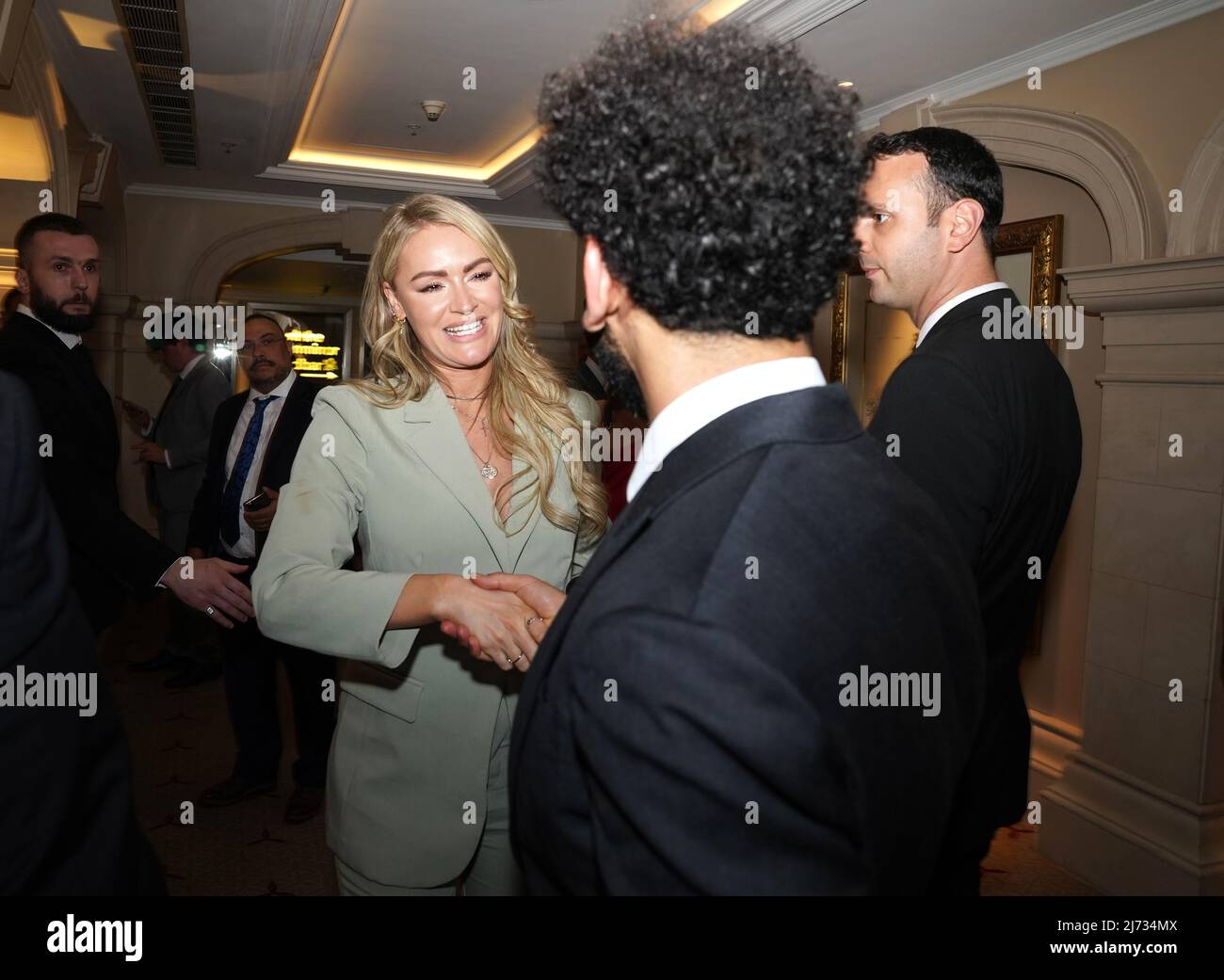 TV Presenter Laura Woods greets Liverpool's Mohamed Salah during the ...