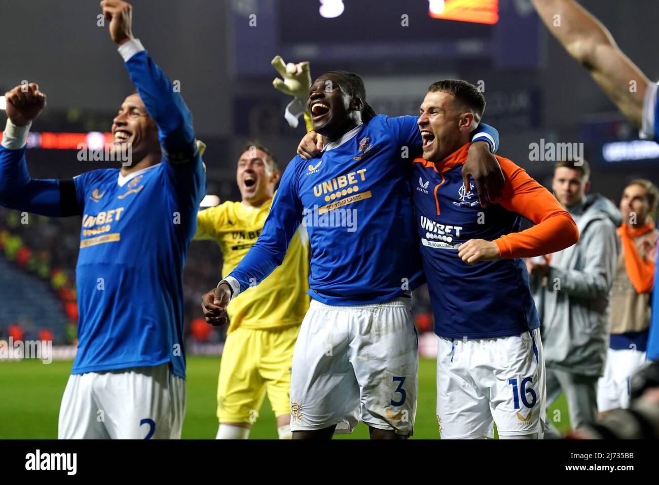 Rangers' james tavernier, calvin bassey and aaron ramsey celebrates ...