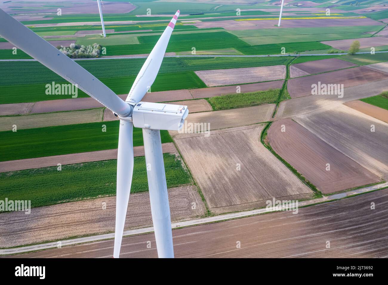 Aerial view of windmill on windfarm Stock Photo - Alamy