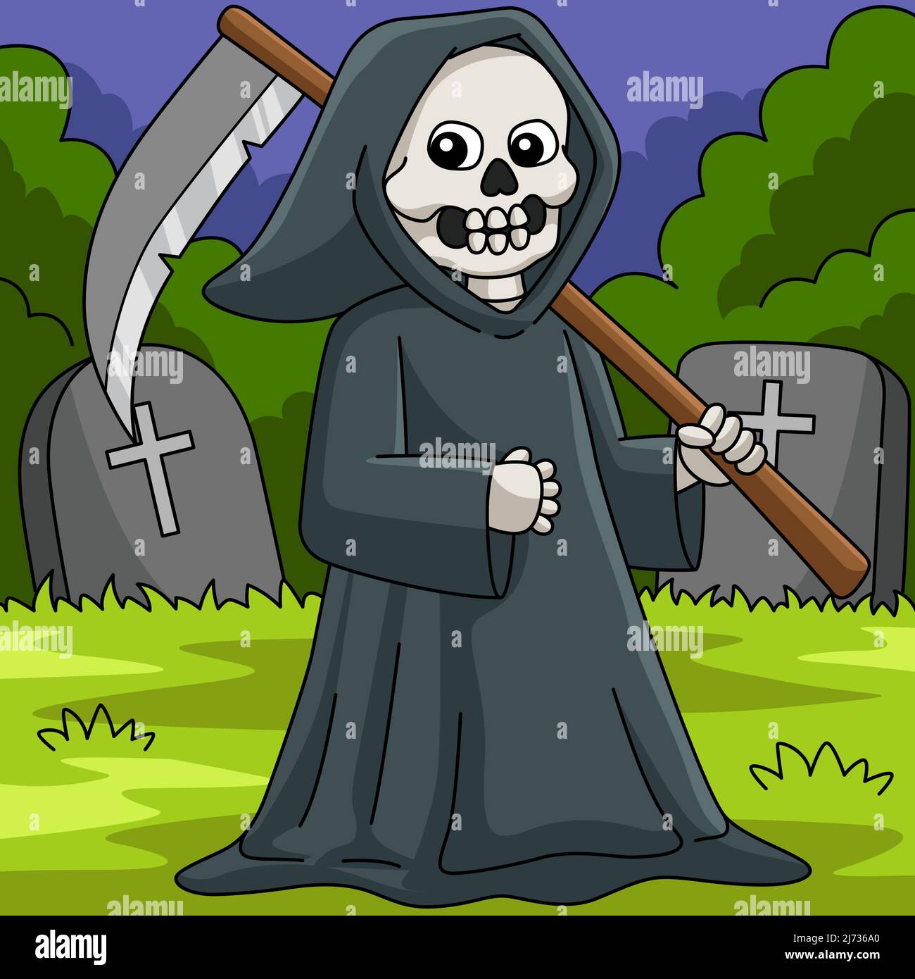 Grim Reaper Halloween Colored Cartoon Illustration Stock Vector Image ...