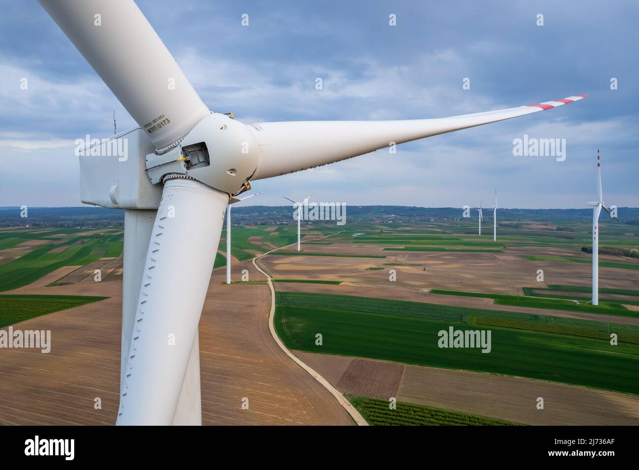 Aerial view of windmill on windfarm Stock Photo - Alamy