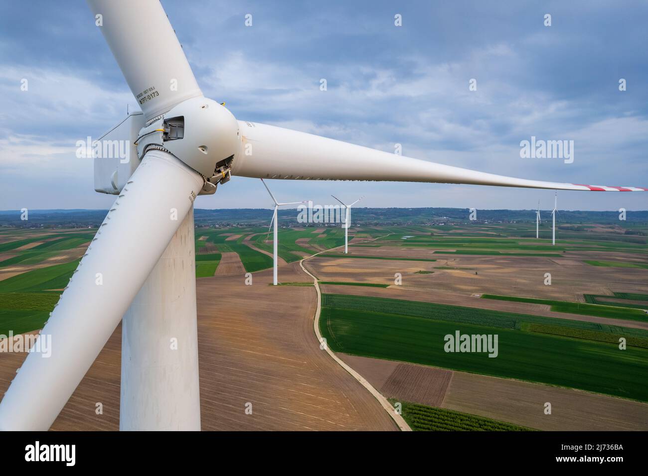 Aerial view of windmill on windfarm Stock Photo - Alamy