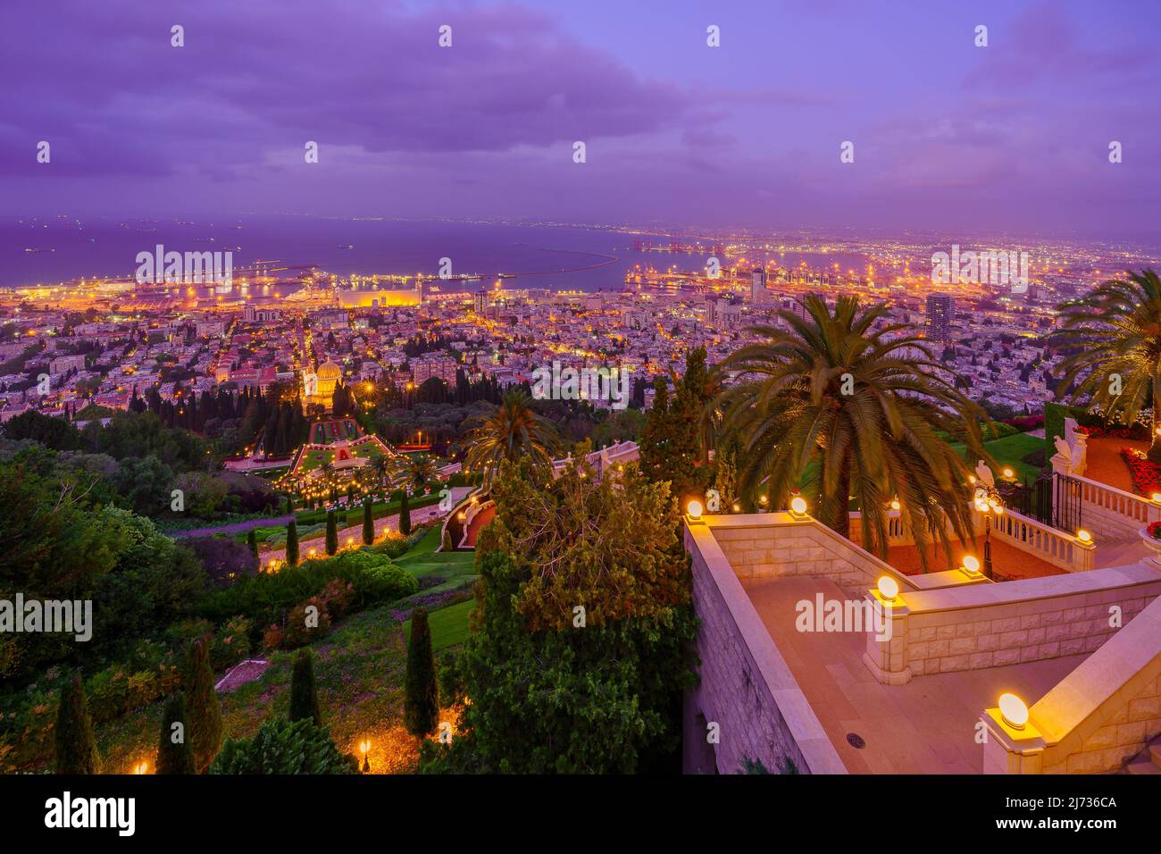 Haifa, Israel - May 04, 2022: Sunset view of the Bahai shrine and ...