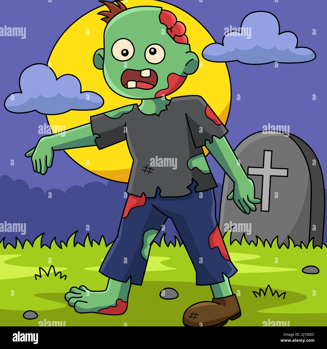 Zombie Halloween Colored Cartoon Illustration Stock Vector Image & Art ...