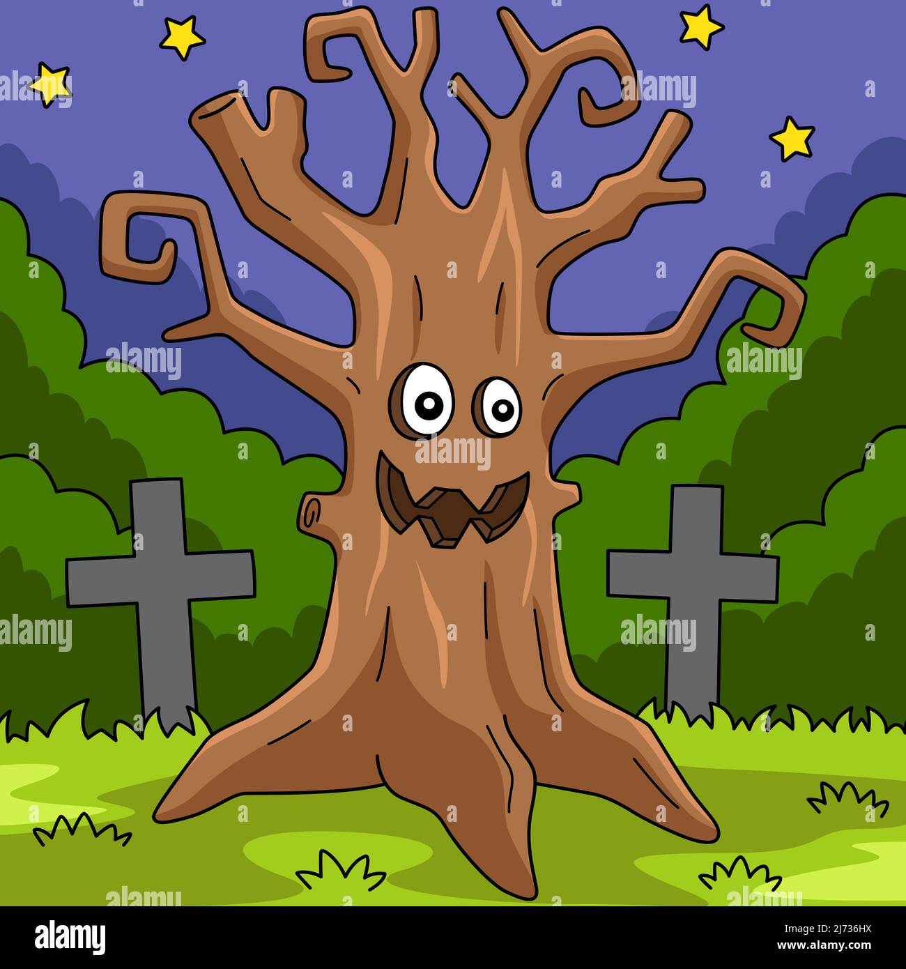 Scary Tree Halloween Colored Cartoon Illustration Stock Vector Image ...
