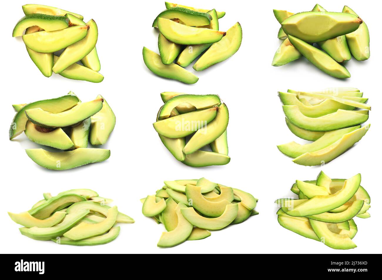 Set of fresh cut avocado isolated on white Stock Photo - Alamy