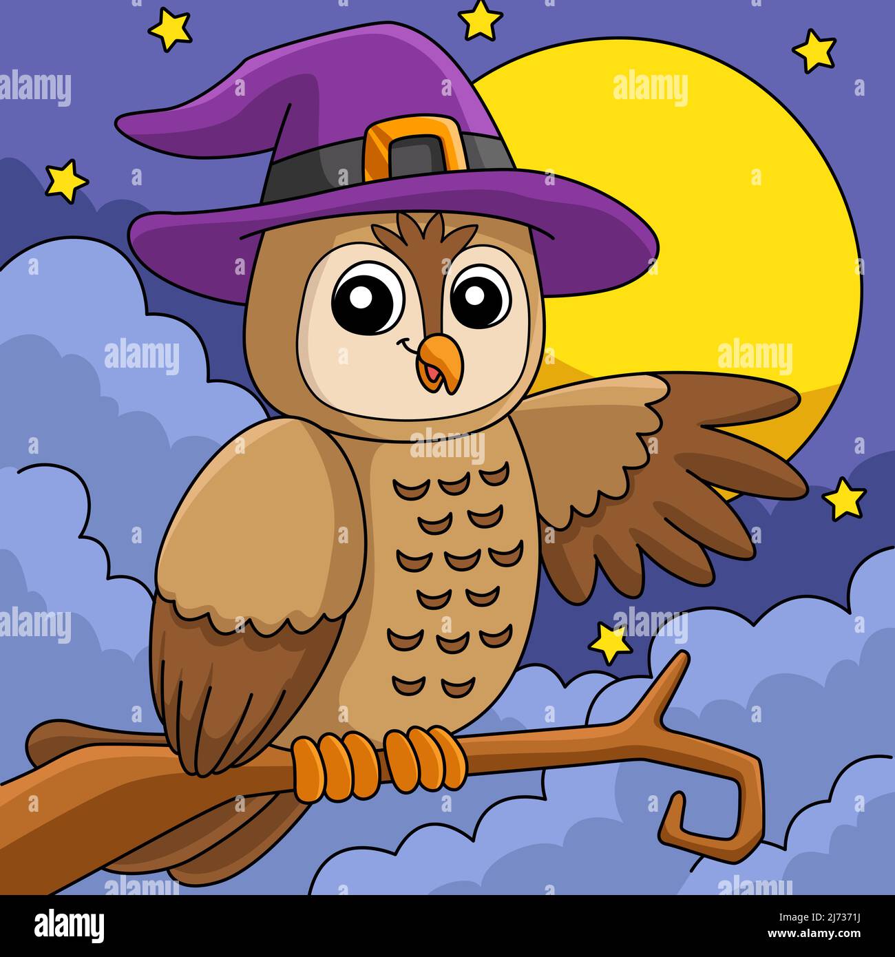 Owl Witch Hat Halloween Colored Illustration Stock Vector Image & Art ...