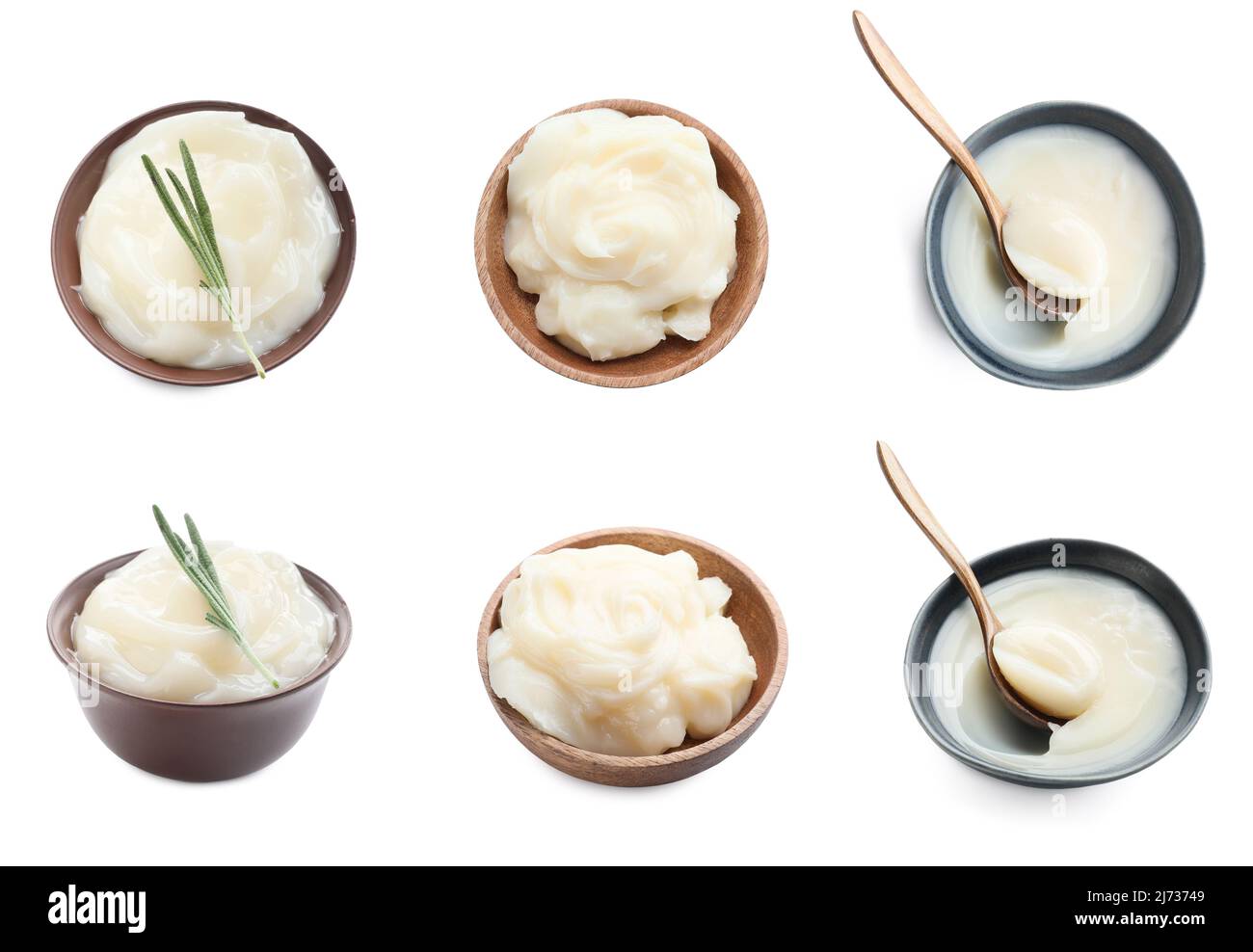 Set of lard in bowls isolated on white Stock Photo - Alamy