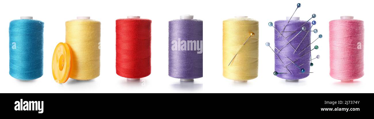 Set of sewing threads on white background Stock Photo - Alamy