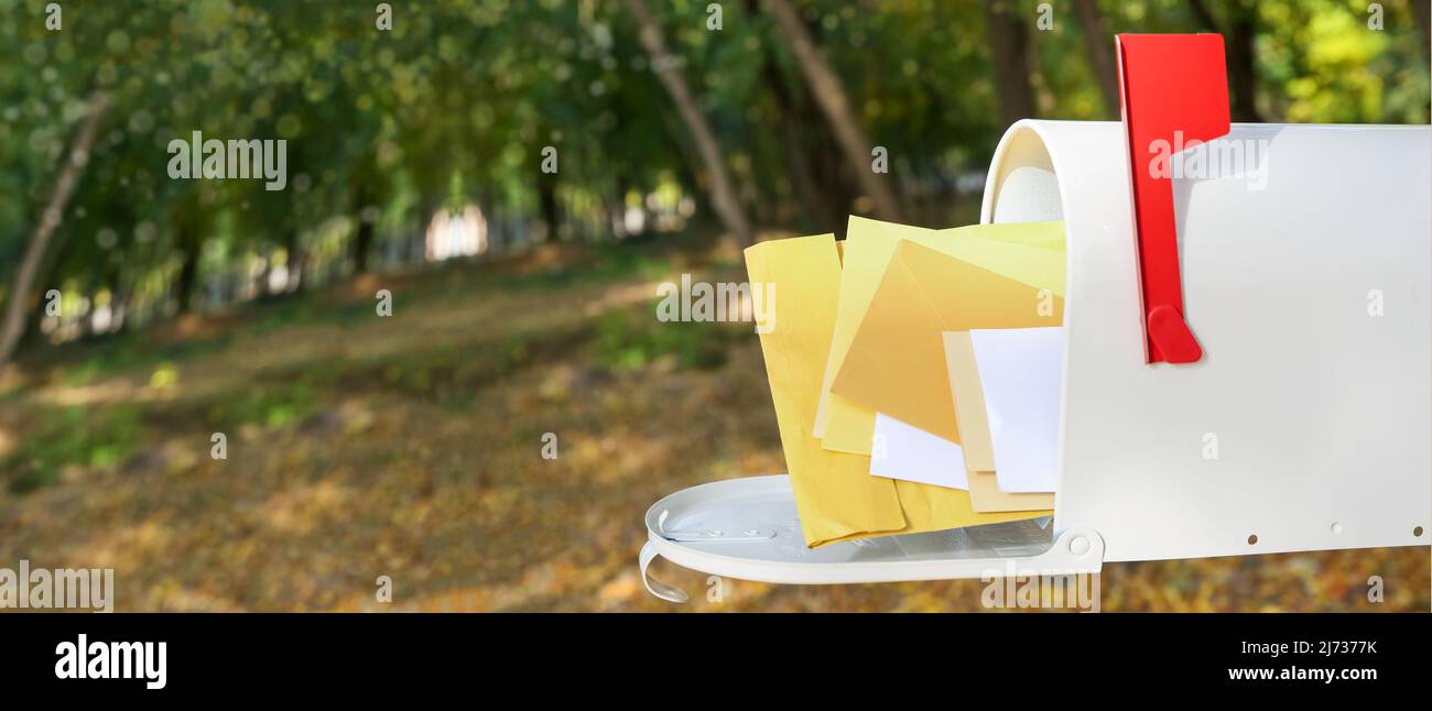 Mailbox with letters and cards outdoors. Banner for design Stock Photo ...