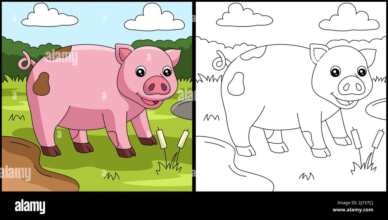 Pig Coloring Page Colored Illustration Stock Vector Image & Art - Alamy