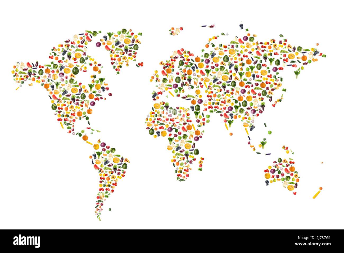 World map made of fresh fruits and vegetables on white background Stock ...