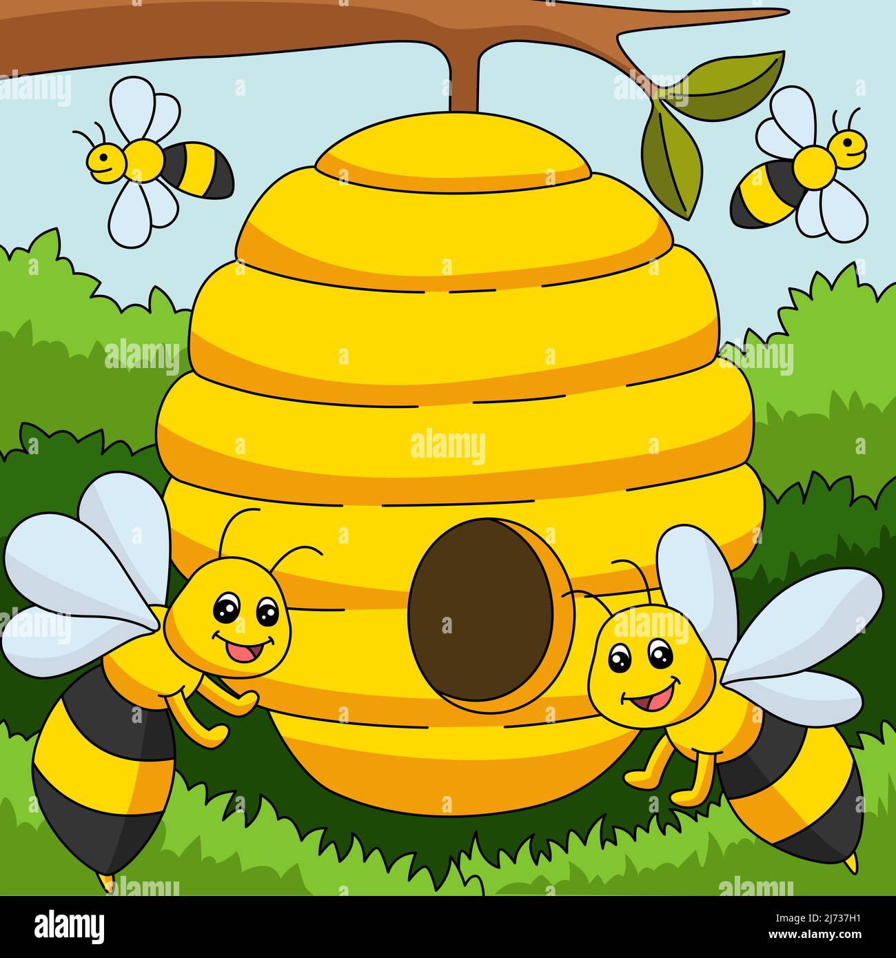 Bees Colored Cartoon Farm Illustration Stock Vector Image & Art - Alamy