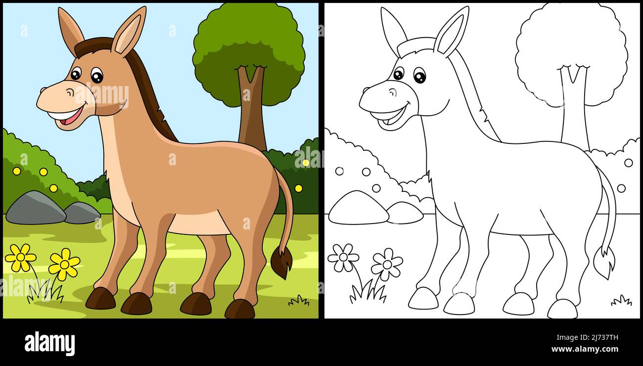 Donkey Coloring Page Colored Illustration Stock Vector Image & Art - Alamy