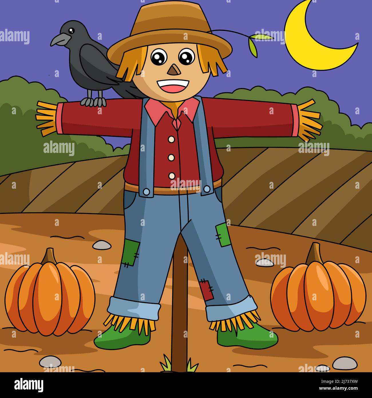 Scarecrow Colored Cartoon Farm Illustration Stock Vector Image & Art ...