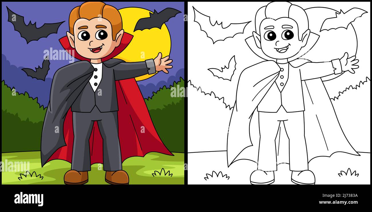 Vampire Halloween Coloring Page Illustration Stock Vector Image & Art ...