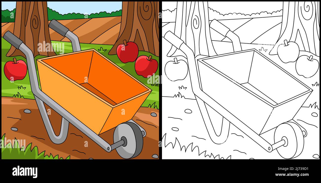 Wheelbarrow Coloring Page Colored Illustration Stock Vector Image & Art ...