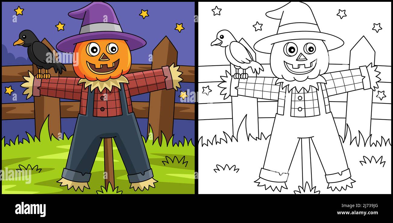 Scarecrow Halloween Coloring Page Illustration Stock Vector Image & Art ...