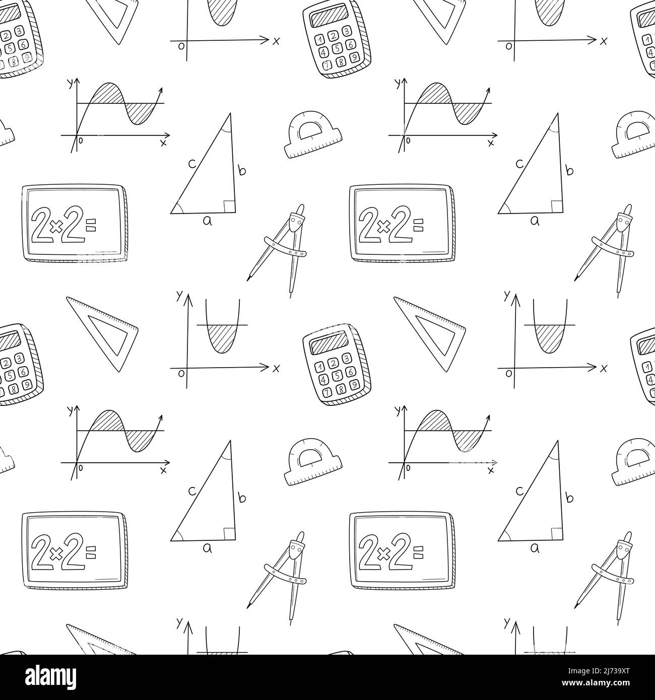 A simple seamless school pattern with blackboard, graph, triangle ...