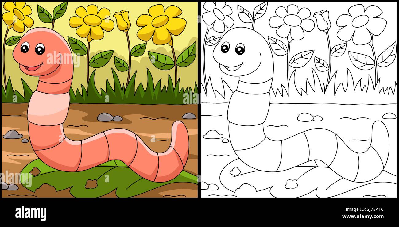Worm Coloring Page Colored Illustration Stock Vector Image & Art - Alamy