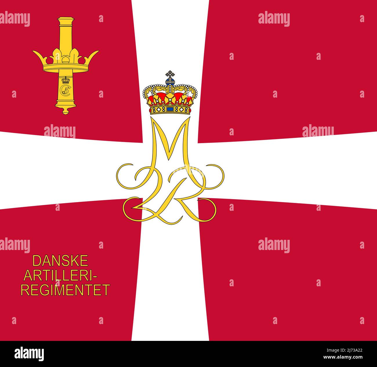 Top view of flag Danish Artillery Regiment, Denmark. Danish travel and ...