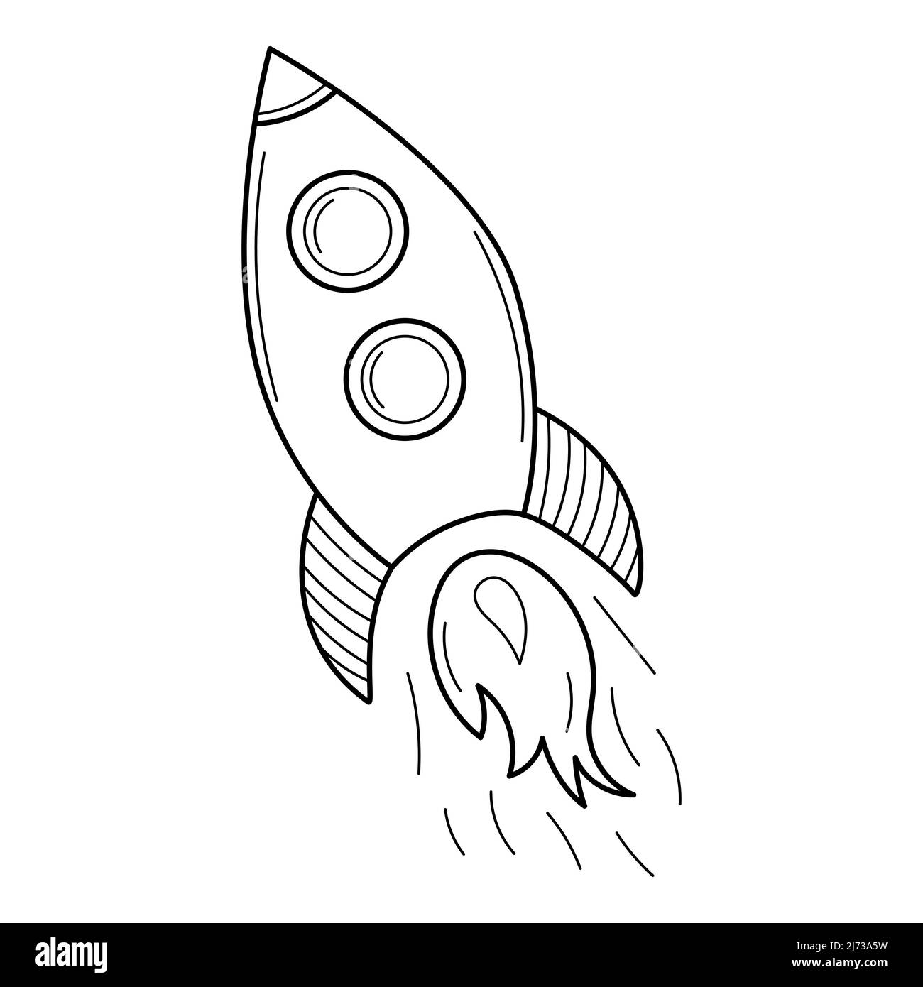 A flying rocket. Doodle. A startup symbol. Hand-drawn black and white ...