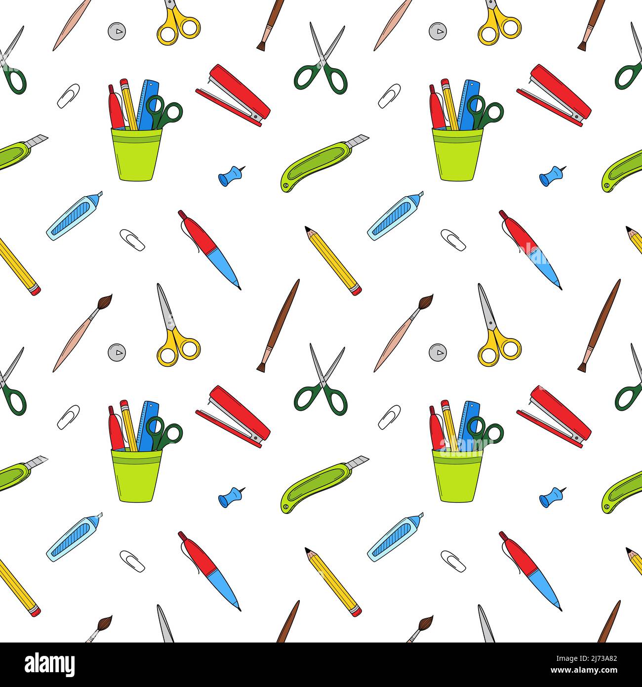 School simple seamless pattern with stationery, office supplies ...