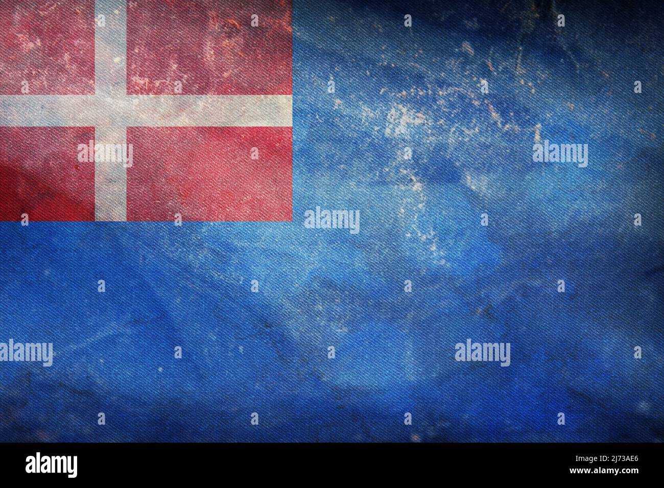 Top view of retro flag Danish blue ensign, Denmark with grunge texture ...