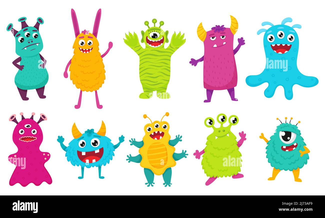 A set of cute monsters. Bright cartoon characters. Children's vector ...