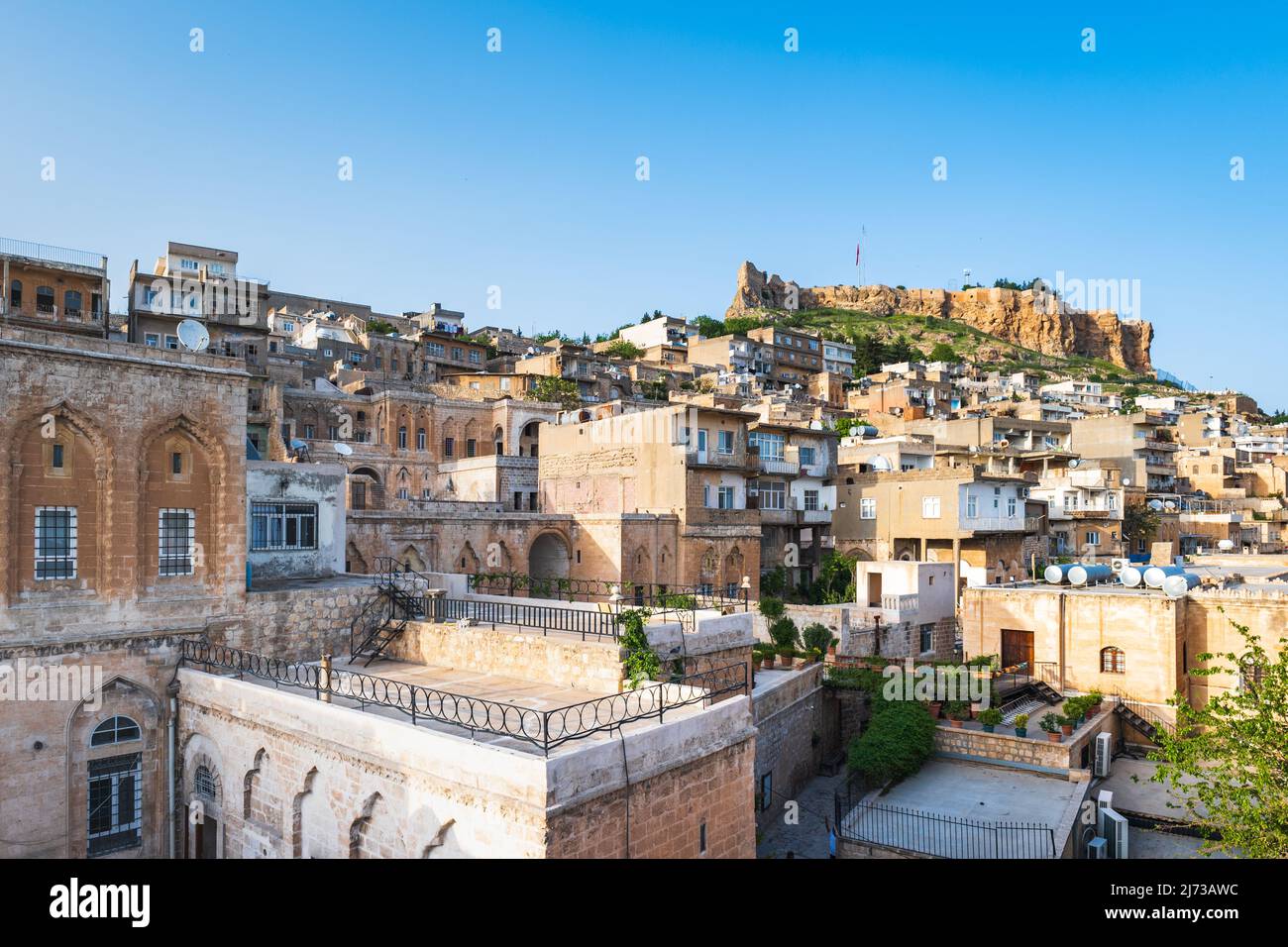 Mardin old town view with Mardin castle at the top, cityscape of Mardin ...