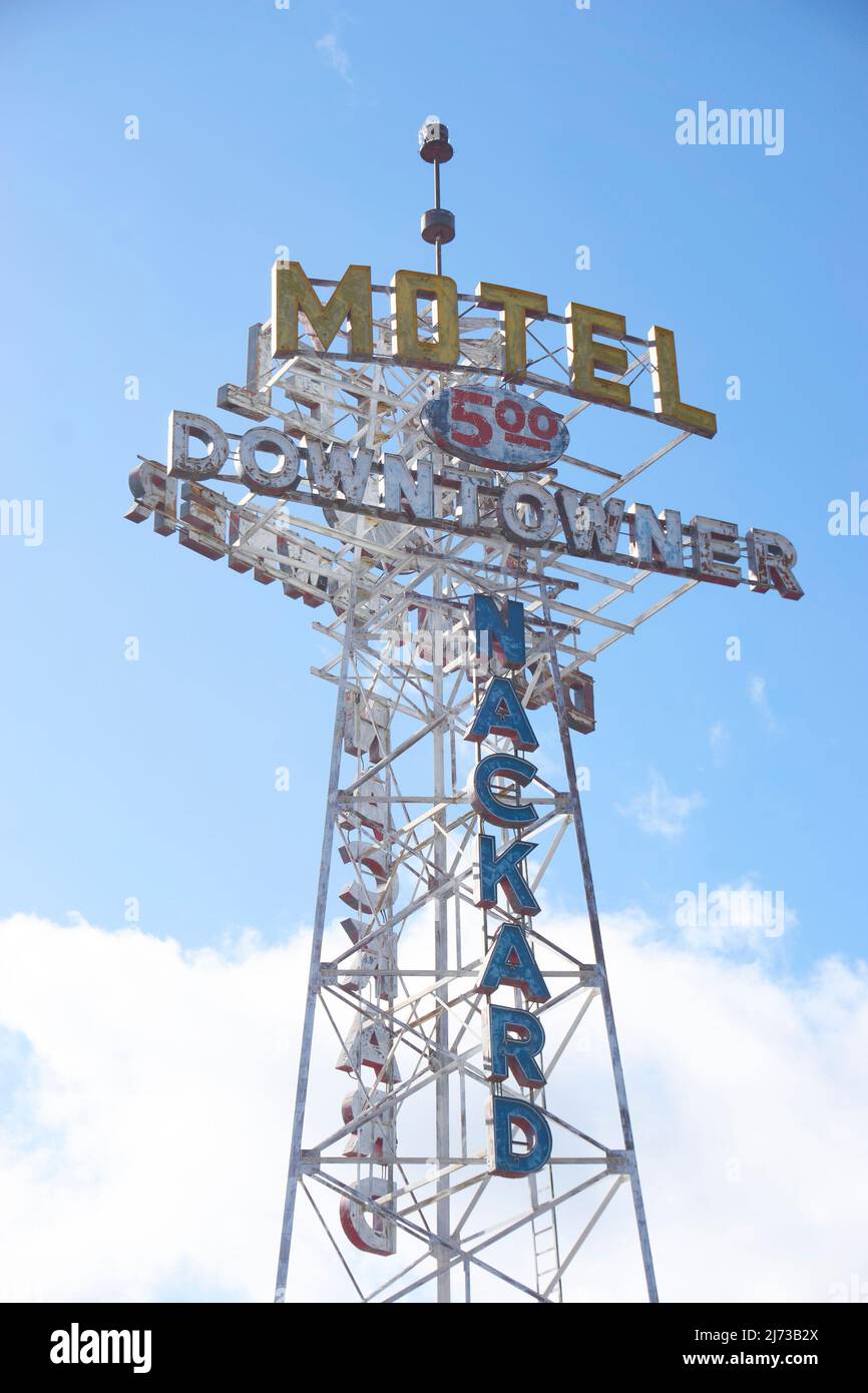 Outdoor sign for the Downtowner Motel, Flagstaff, Arizona Stock Photo ...