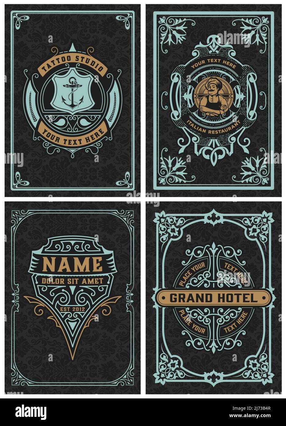 Set of 4 vintage labels for packing Stock Photo - Alamy