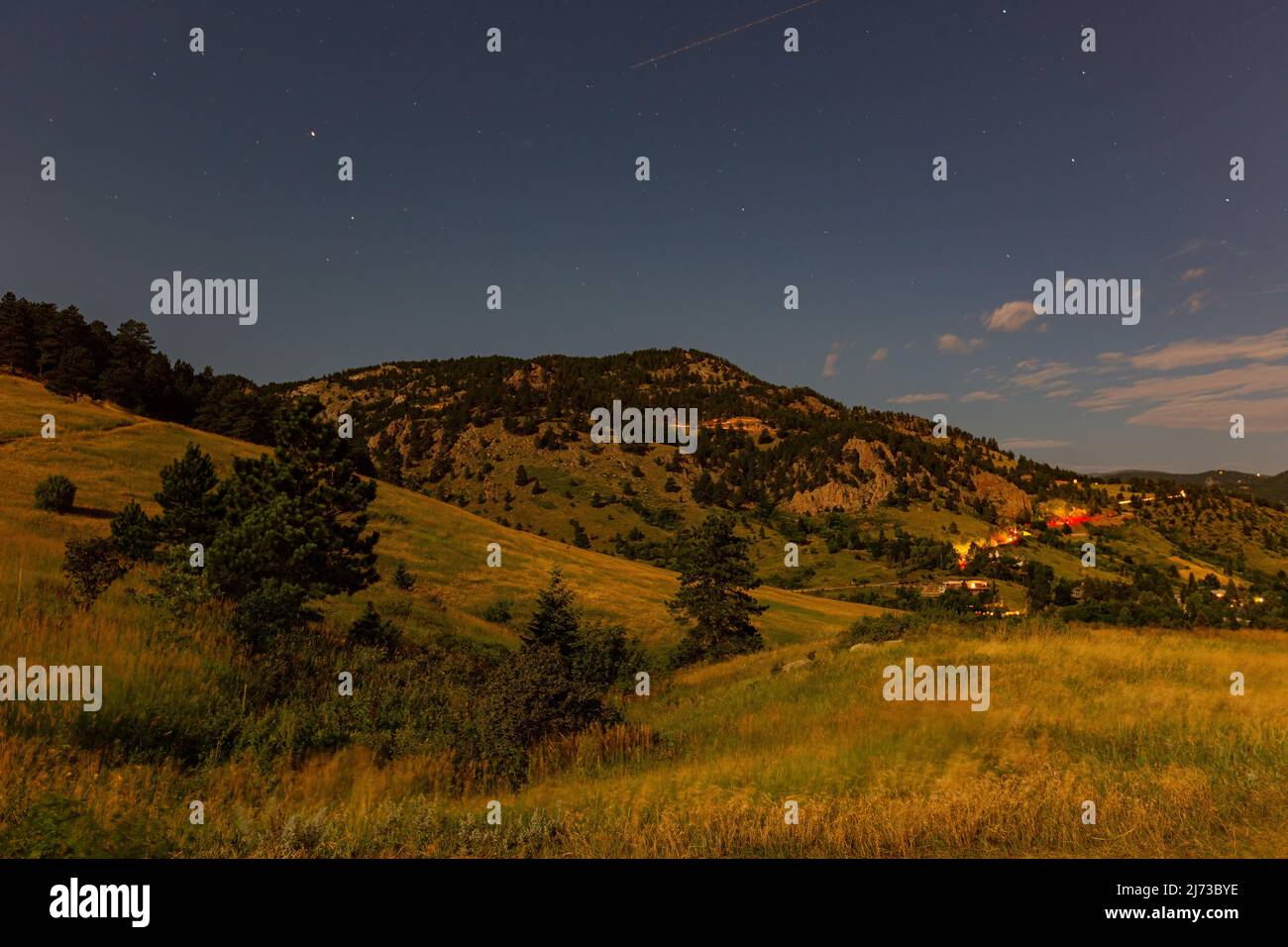 Night view of the famous Flatirons at Boulder, Colorado, United States ...