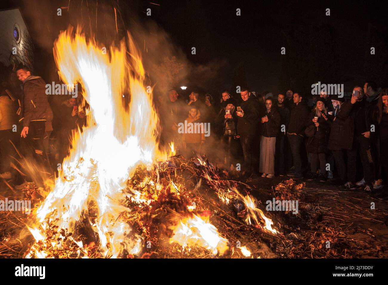 People burning Badnjak on Orthodox christmas night in belgrade, Serbia ...