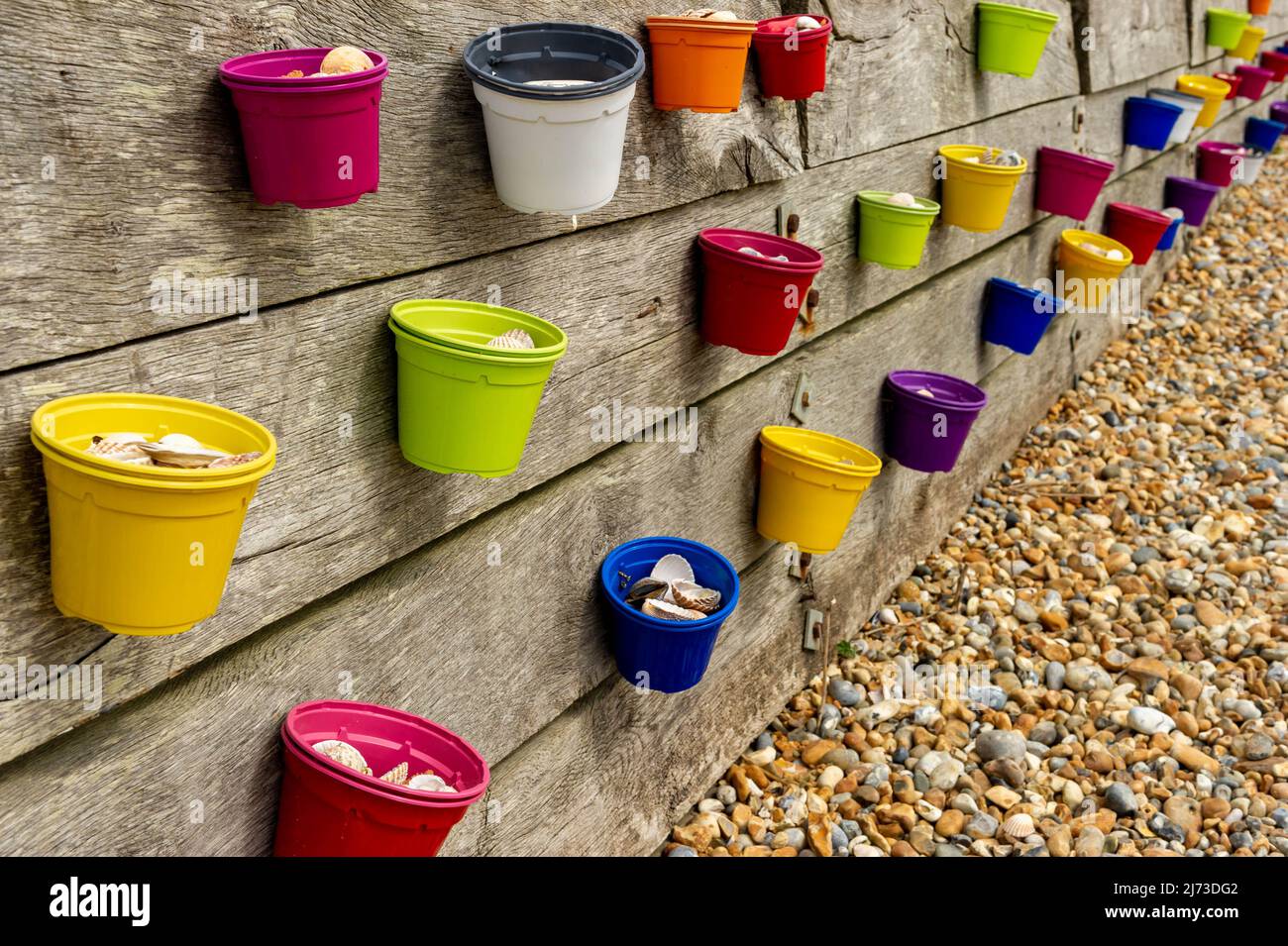 Colourful Beach Pots Filled With Sea Shells Stock Photo - Alamy