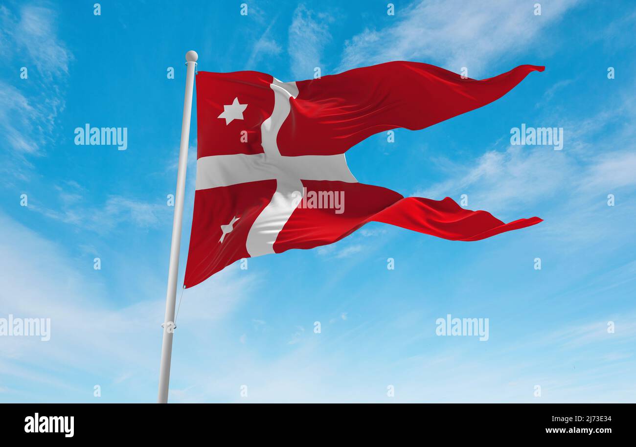 official flag of Naval Rank Senior Officer Afloat , Denmark at cloudy ...