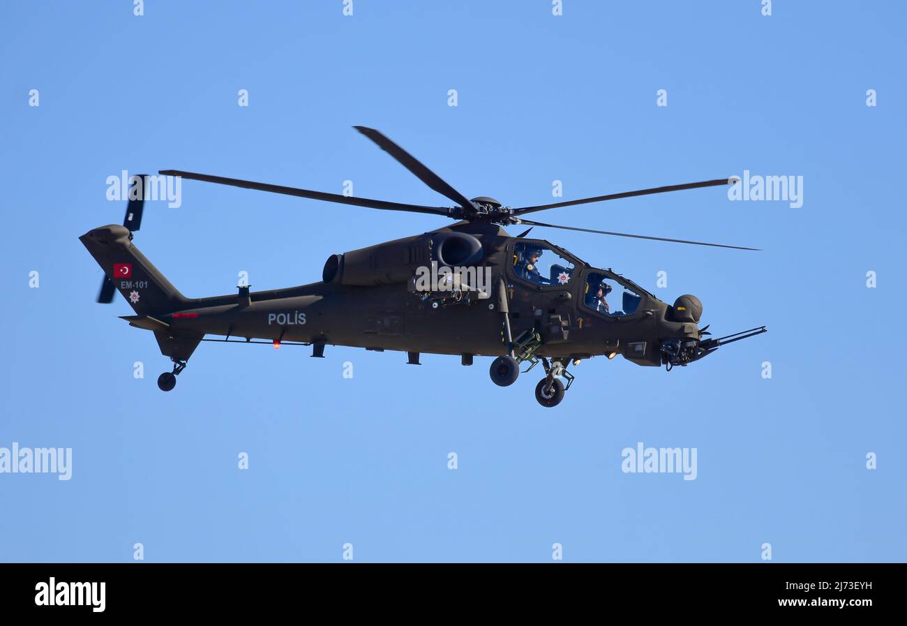 Turkish Police helicopter TAI T129 ATAK is a twin-engine, tandem seat ...