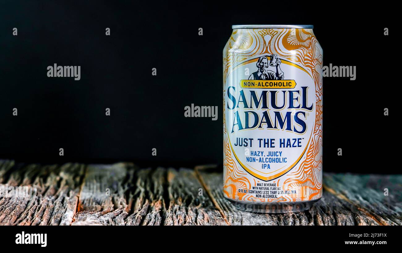 NORWALK, CT, USA - MAY 4, 2022: Non alcoholic Samuel Adams IPA beer in ...